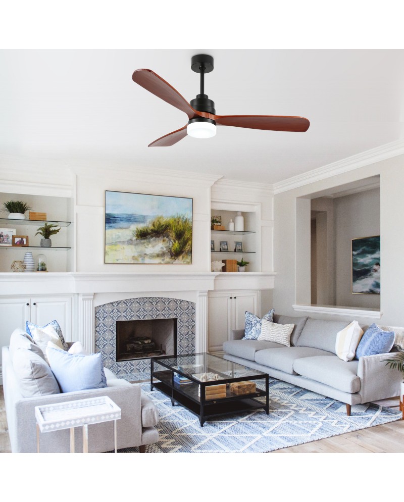 52" Reversible Noiseless LED Wooden 3-Blade Ceiling Fan with Lights ...