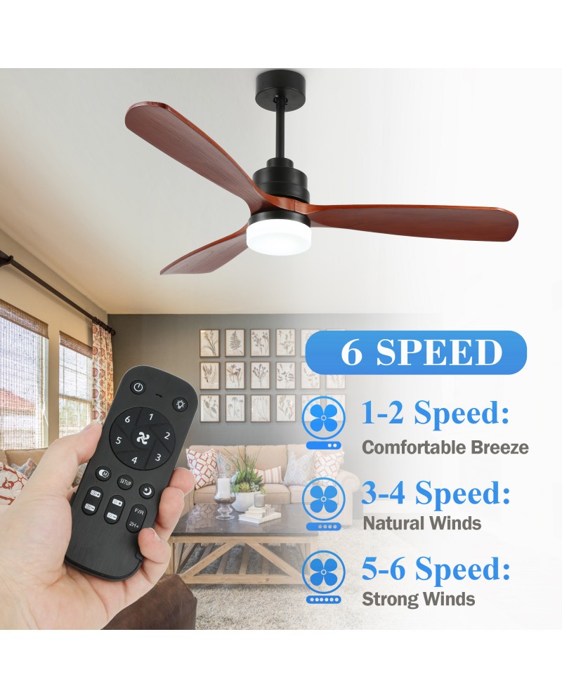 52" Reversible Noiseless LED Wooden 3-Blade Ceiling Fan with Lights ...