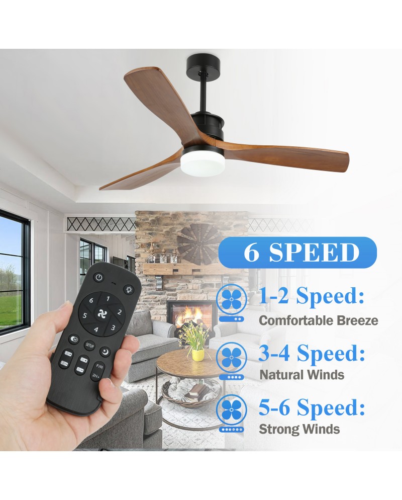 52" Wooden 3-Blade Ceiling Fans with Lights Remote Control and DC Motor
