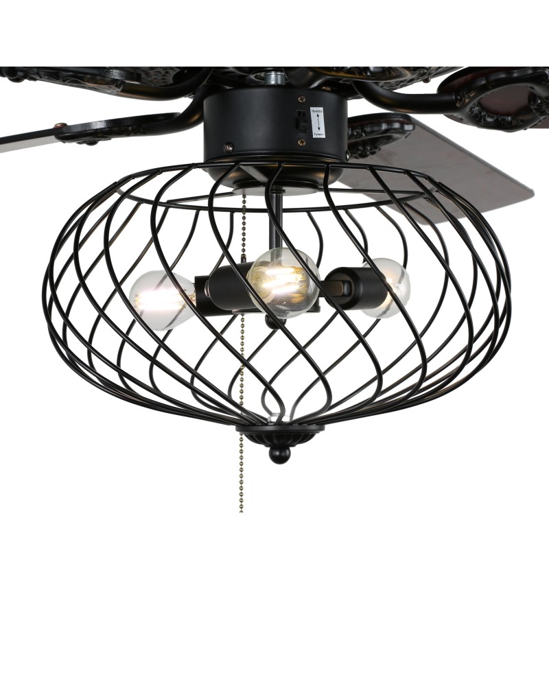 Cusp Barn Industrial 5 Reversible Wood Blades Caged Metal Frame Ceiling ...