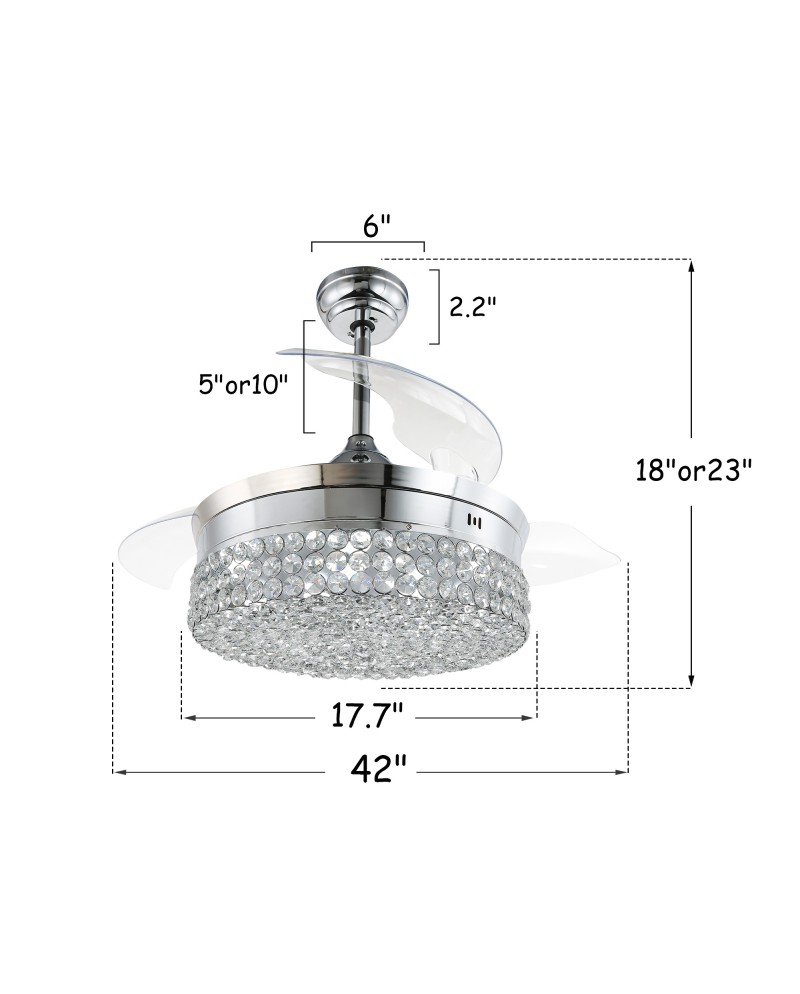 Cusp Barn 42'' Modern Retractable 3-blade CCT Dimmable Ceiling Fan with ...