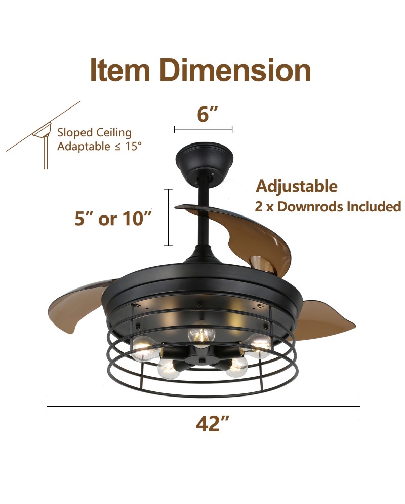 Cusp Barn Modern Industrial 42-In Retractable Ceiling Fan with Remote ...