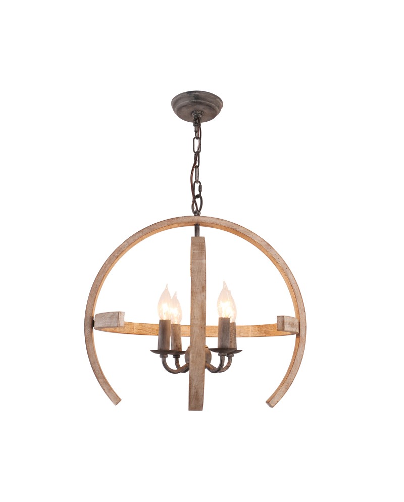 Cusp Barn Farmhouse 4-Light Natural Farmhouse Wood Chandelier Rustic ...