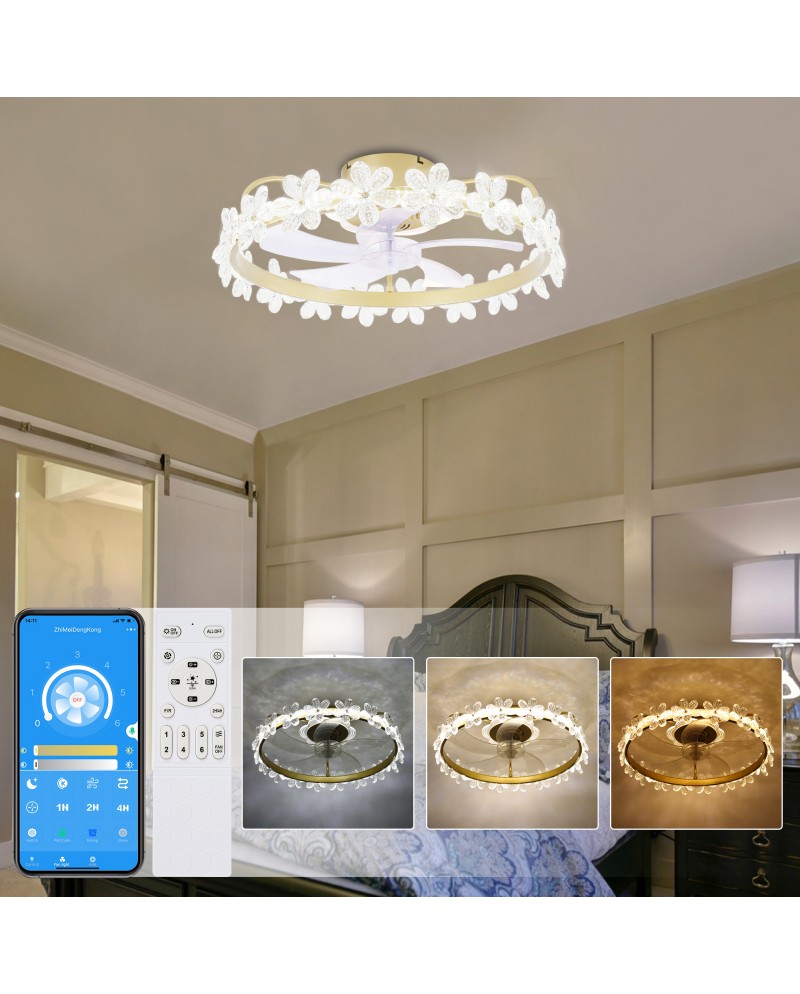 Cusp Barn Flush Mount Ceiling Fan with Lights Remote & APP Control ...