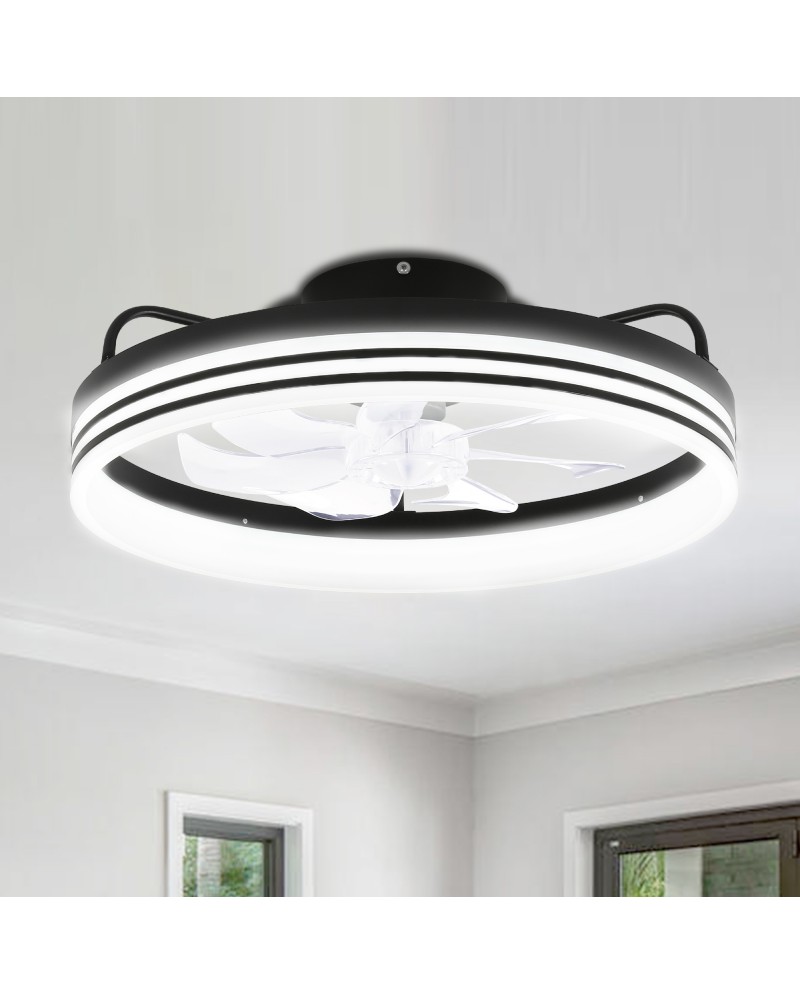 Cusp Barn 19.6 in LED Dimmable Flush Mount Enclosed Indoor Ceiling Fan ...
