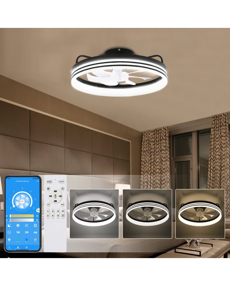 Cusp Barn 19.6 in LED Dimmable Flush Mount Enclosed Indoor Ceiling Fan ...