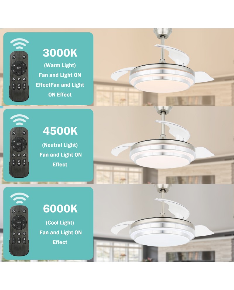 42" 3 - Blade LED Retractable Blades Ceiling Fan with Remote Control ...